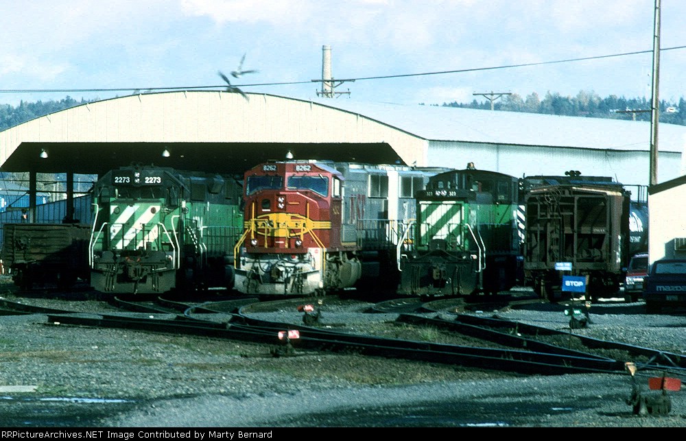 BN 2273 (ex-SLSF 1418), BNSF 8262, and BN 323